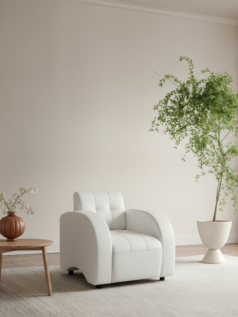 Кресло Вега с подлокотниками белая кожа в офис, дом, салон красоты, прихожую, гостиную, зону ожидания.
