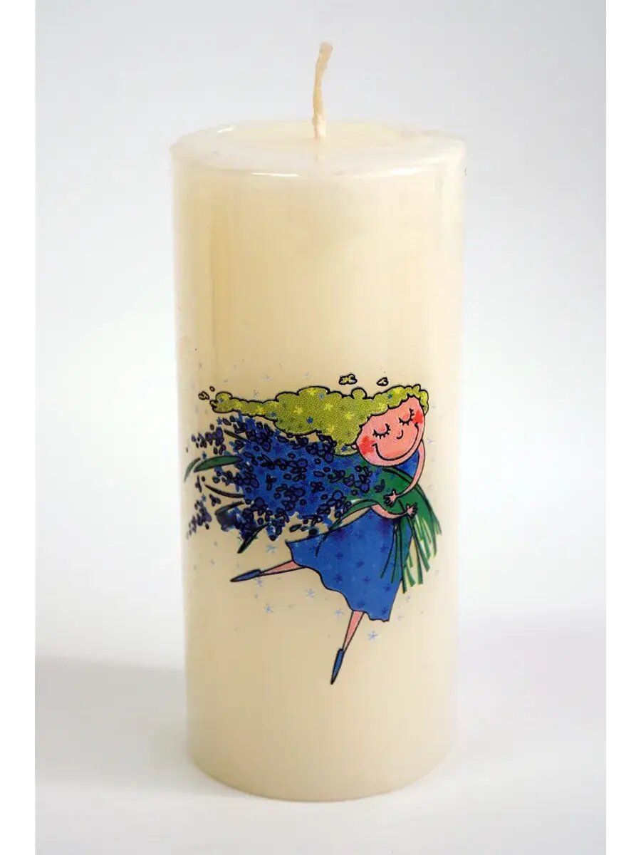 !09 набор 2 штуки Свеча декоративная " Девочка с лавандой" : 7x7x9 см. + 5x5x12 см. цвет белый ивори