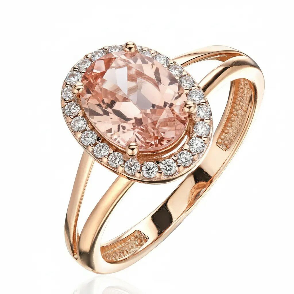 Кольцо, красное золото, 585 проба, родирование, фианит, морганит