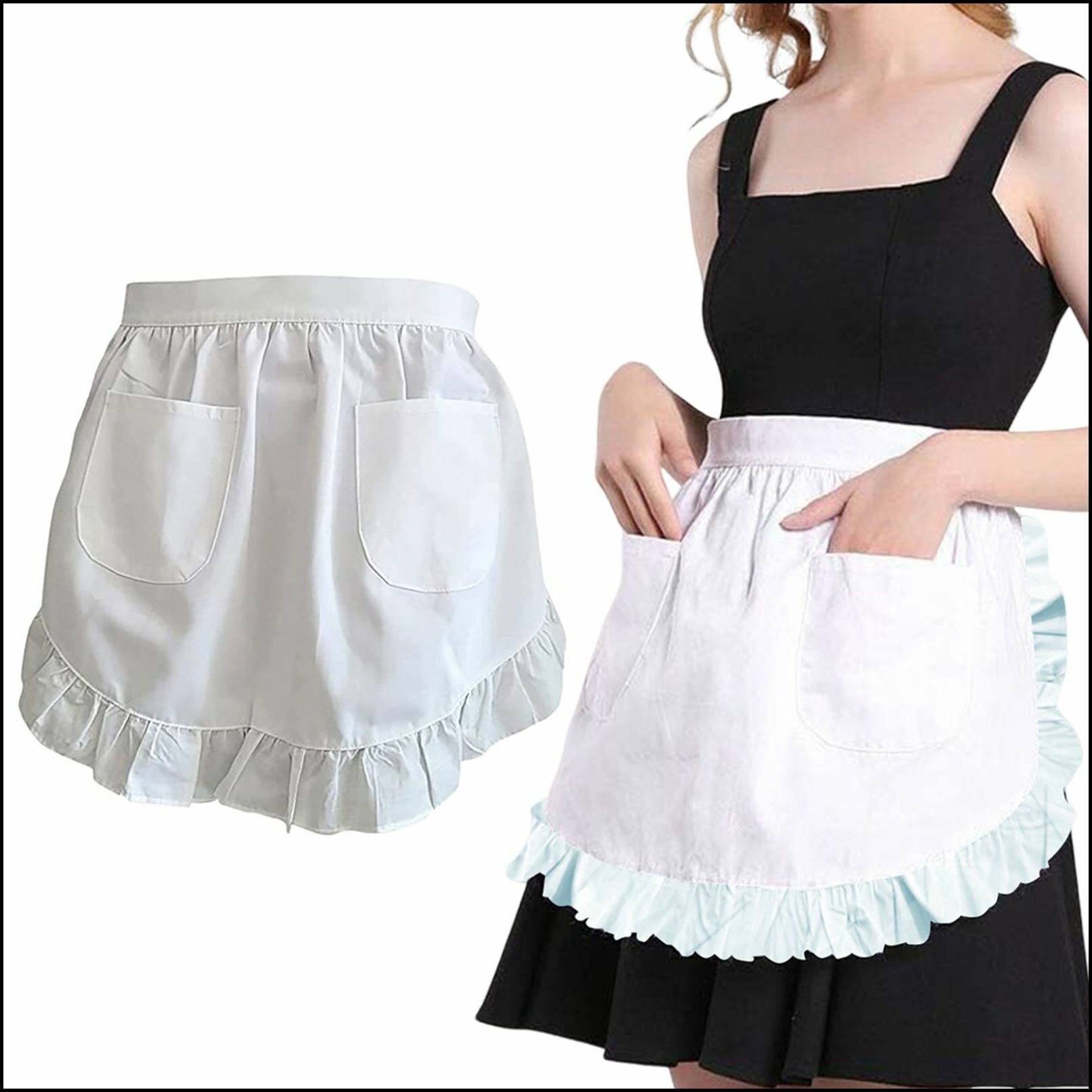 Фартук с кружевными двойными карманами длиной до пояса