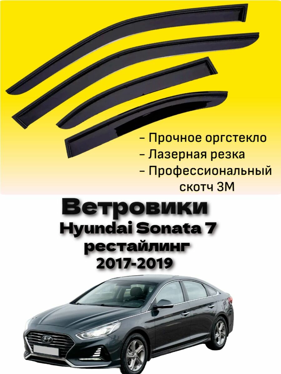 Ветровики, Дефлекторы боковых окон Hyundai Sonata 7 рестайлинг (LF) 2017/ Ветровики стекол для авто Хундай Соната 7