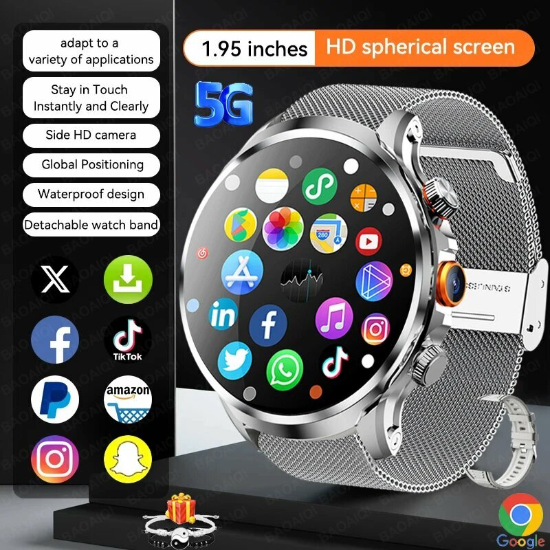 Умные часы 5G/4G AMOLED 1.95", 16+256 ГБ 16GB 256GB, Mesh belt silver