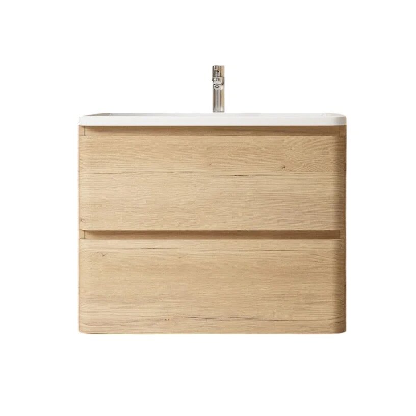 Тумба с раковиной Itana Roberto 70 подвесная, 69, 6 см, бежевая, из МДФ, с ящиками, раковина для ванной, из искусственного камня, прямоугольная