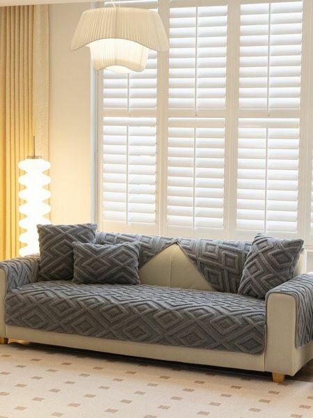 Дивандек накидка 90х260 см покрывало на диван кресло (90х260 /Синий и серый)