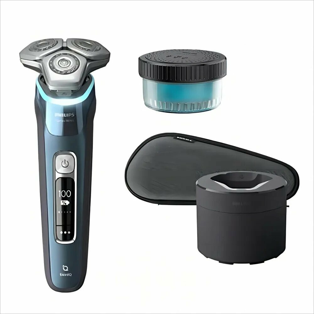 Philips Электробритва , электробритва мужская, электробритва мужская philips 9000 Series S9982, электробритва для мужчин оснащен автоматической моющей основой, функцией влажного и сухого бритья, пятиминутной быстрой зарядкой, черный, синий