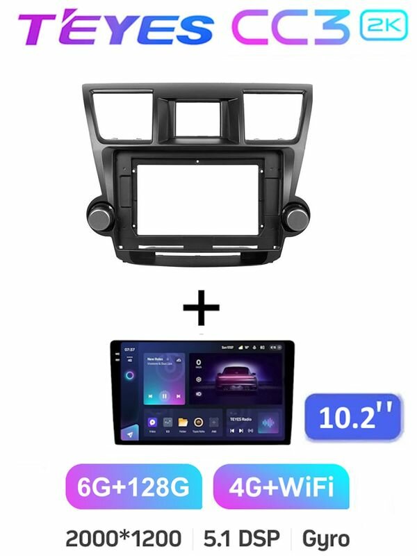 Магнитола Teyes CC3 2K 6/128 Gb 10" для Toyota Highlander 2 XU40 (10') 2007-2013 F1 2 din
