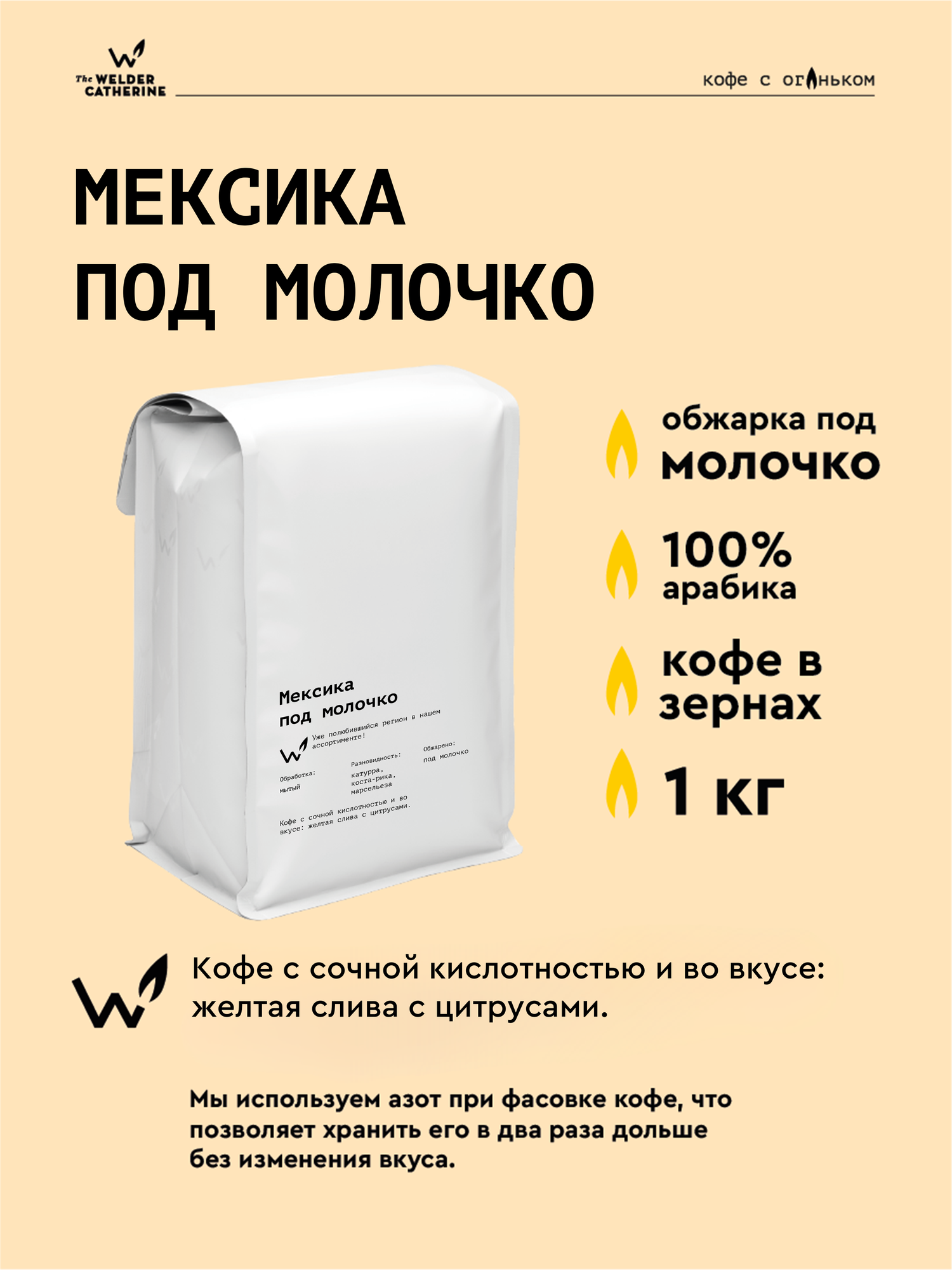 Кофе жареный в зернах Сварщица Екатерина "Мексика под молочко" - 1 кг