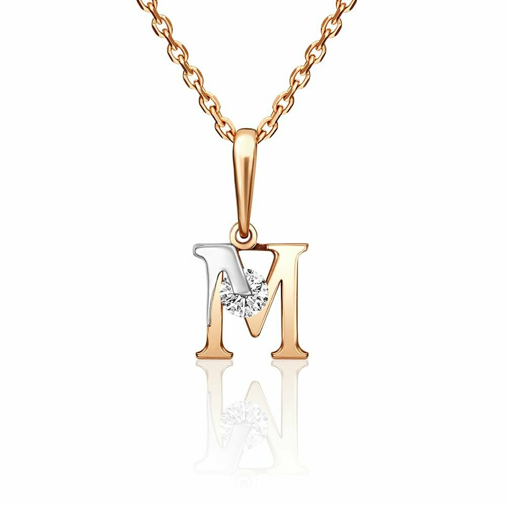 Подвеска, комбинированное золото, 585 проба, родирование, фианит