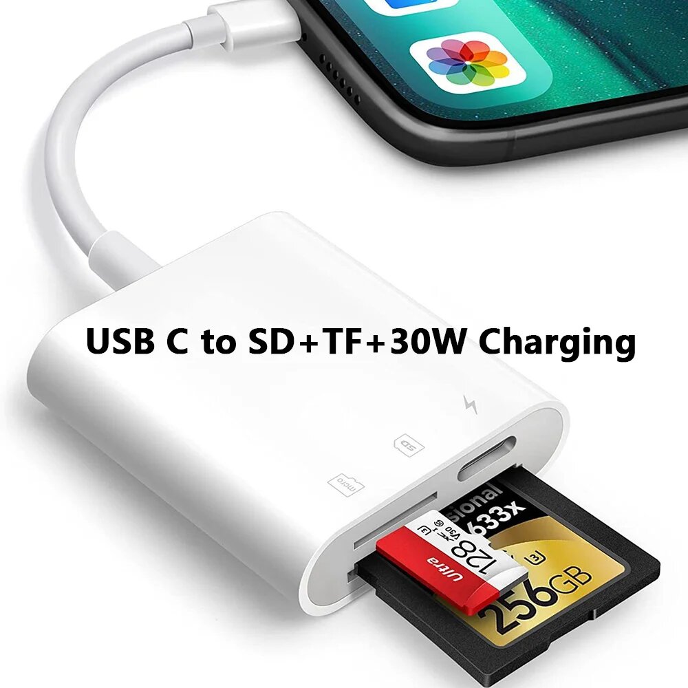 Адаптер Byscoon USB C к SD-карте с устройством чтения карт памяти USB MicroSD для iPhone 15, 16, iPad, MacBook Pro/Air, тип C