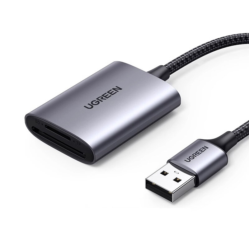 USB-считыватель карт UGREEN 80887 dual sim dual read alloy, поддержка TF/SD карты