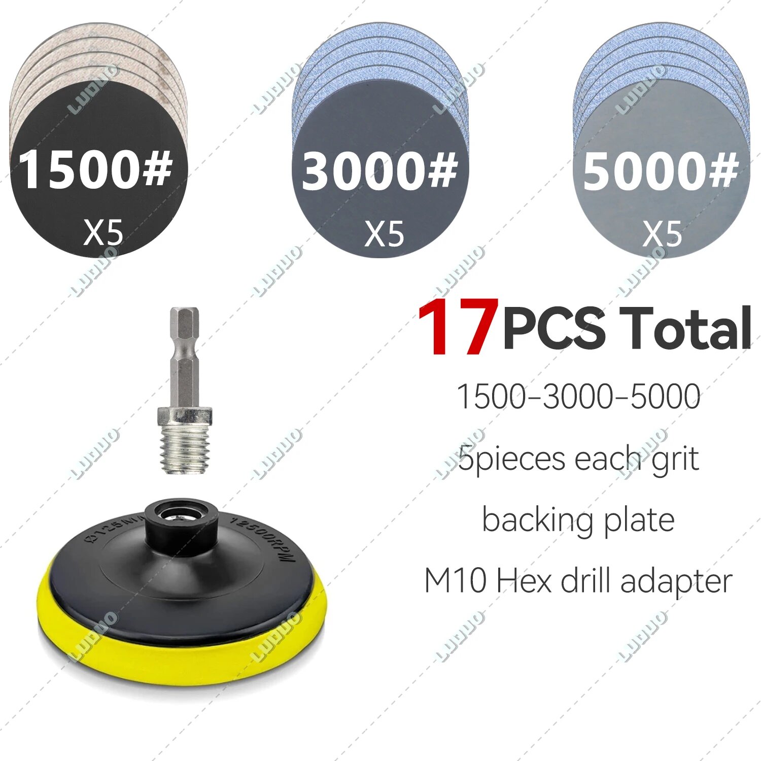 Круглый лист для влажной шлифовки, сухая полировка, наждачная бумага для 17PCS 1500-3000-5000