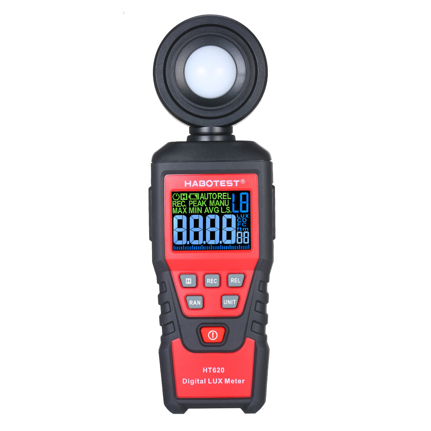 HABOTEST HT620 Ручной цифровой люксметр Ручной ЖК-дисплей с подсветкой Люксметр Фотометр Люксметр для растений Поворотный на 180° Зонд Диапазон измерения до 100000 Люкс/ФК