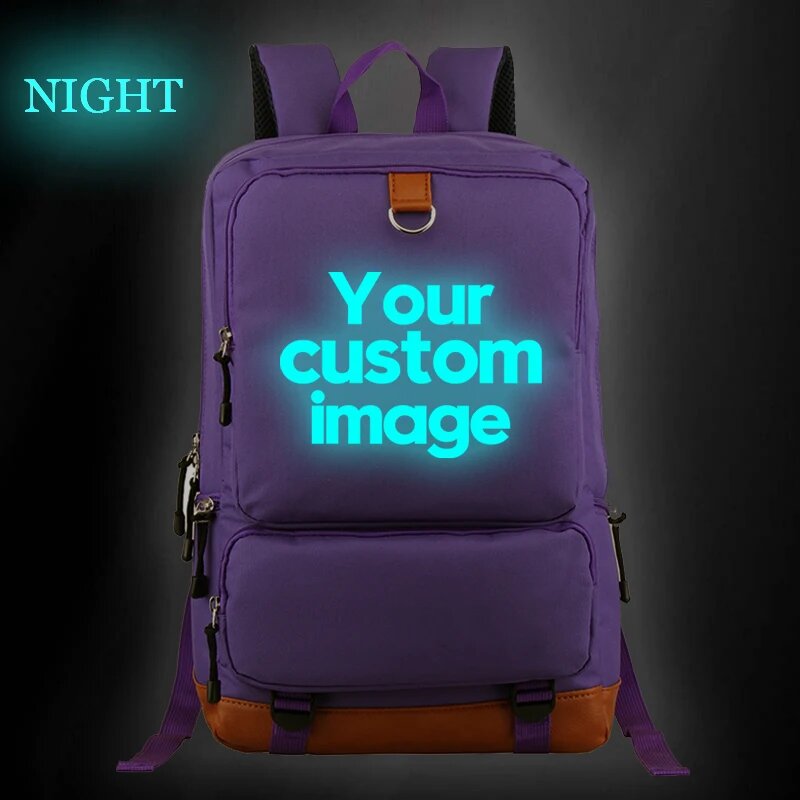 Индивидуальный принт «сделай сам», как фото или логотип, школьная сумка для мальчиков и девочек, женский рюкзак, холст для подростков, мужские студенческие рюкзаки, рюкзак Фиолетовый, PL-luminous