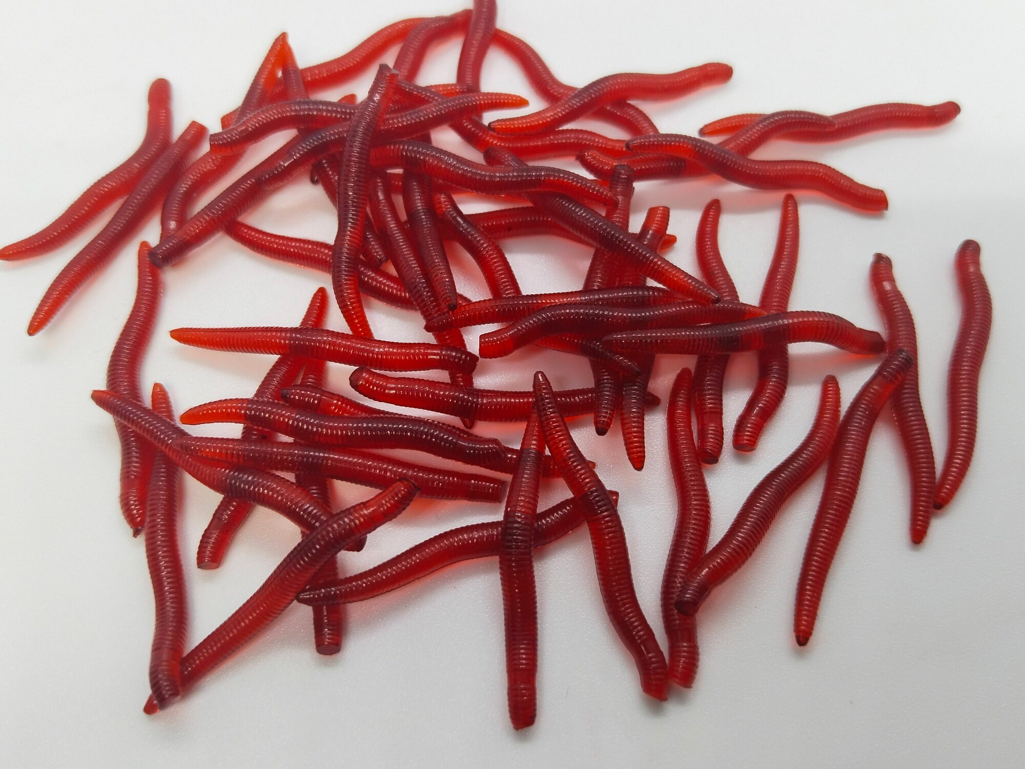 Силиконовые рыболовные приманки Красные черви с запахом креветки -35мм/100шт