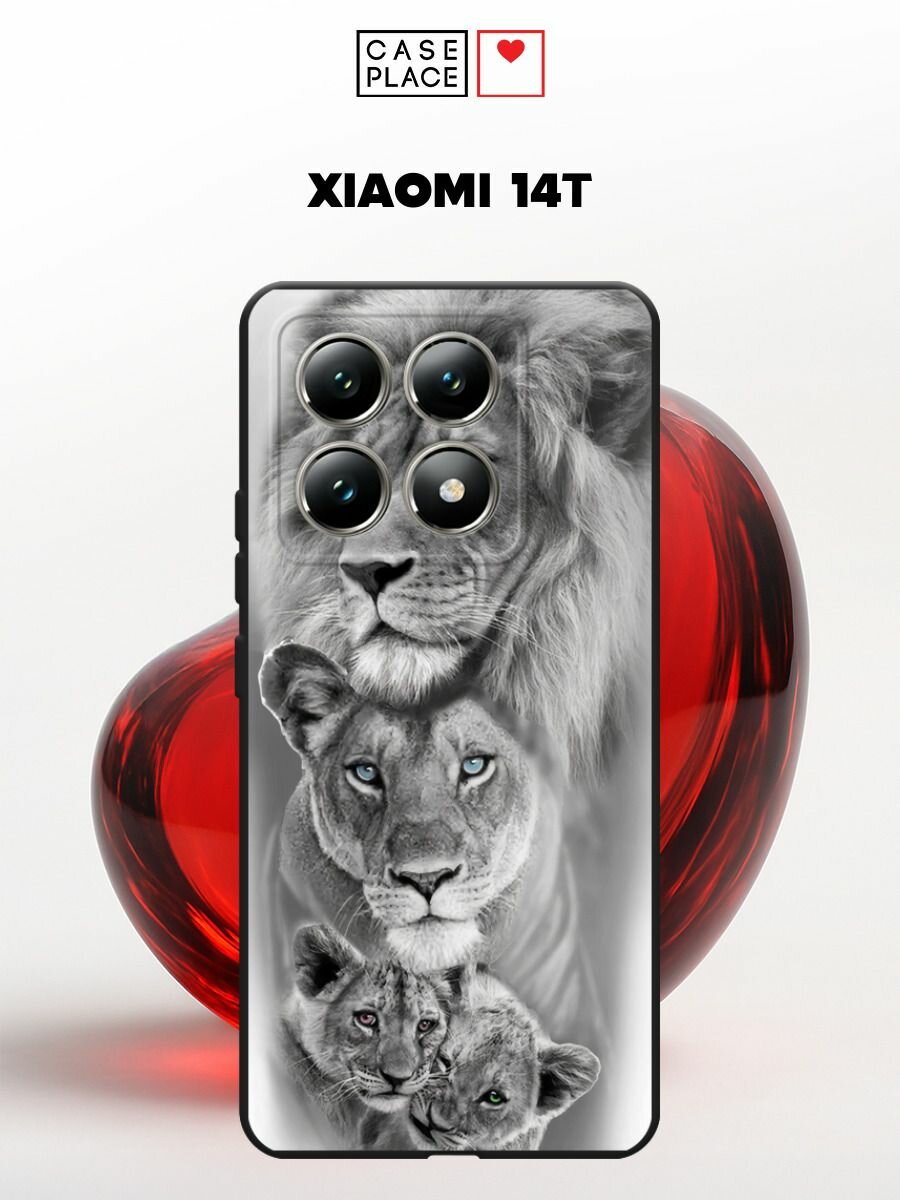 Черный матовый чехол на Xiaomi 14T / Сяоми 14Т с принтом Львиный прайд