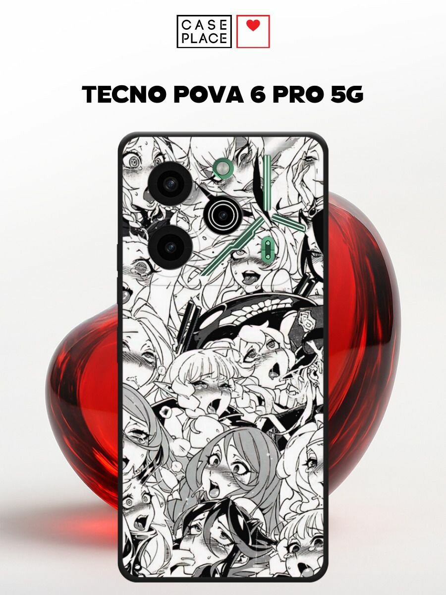 Черный матовый чехол на Tecno Pova 6 Pro 5G / Текно Пова 6 Про 5G с принтом Ахегао манга тян