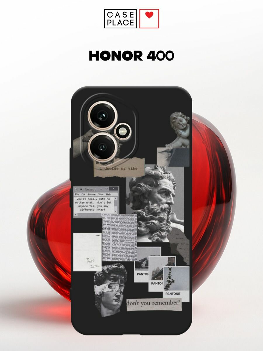 Черный матовый чехол на Honor 400 / Хонор 400 с принтом Коллаж эстетика