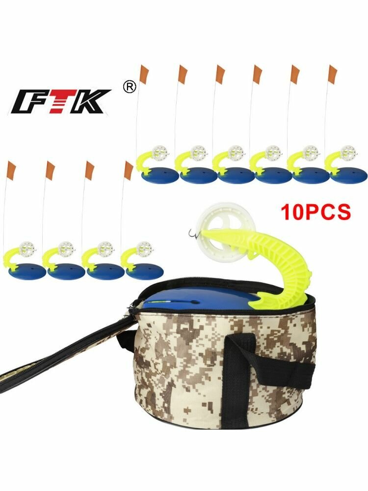 Жерлицы для зимней рыбалки оснащенные набор 10 шт в сумке