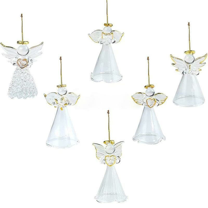 12 шт. прозрачных стеклянных подвесок-фигурок в виде ангела, украшение на рождественскую елку