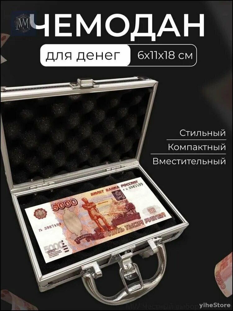 Кейс для денег "Мини", эксклюзив, 18х11х5 см, черный, серебристый