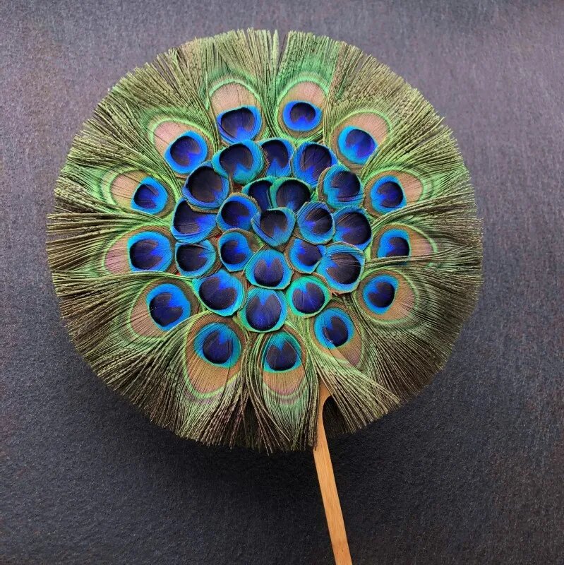 25 см круглый веер с павлиньими перьями, ручной веер для ханьфу, свадебное сценическое представление, античный стиль, украшение вентиляторов с перьями
