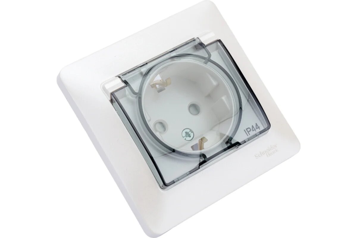 Розетка с заземлением со шторками с крышкой SE Glossa 16А IP44 в сборе, перламутр GSL000648
