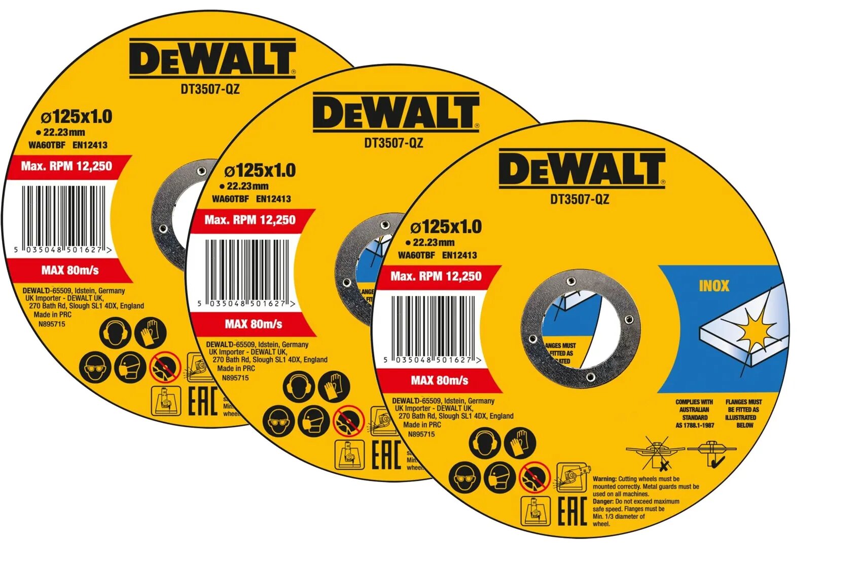 Отрезной диск DeWalt DT3507 по металлу 125*1мм, 3шт