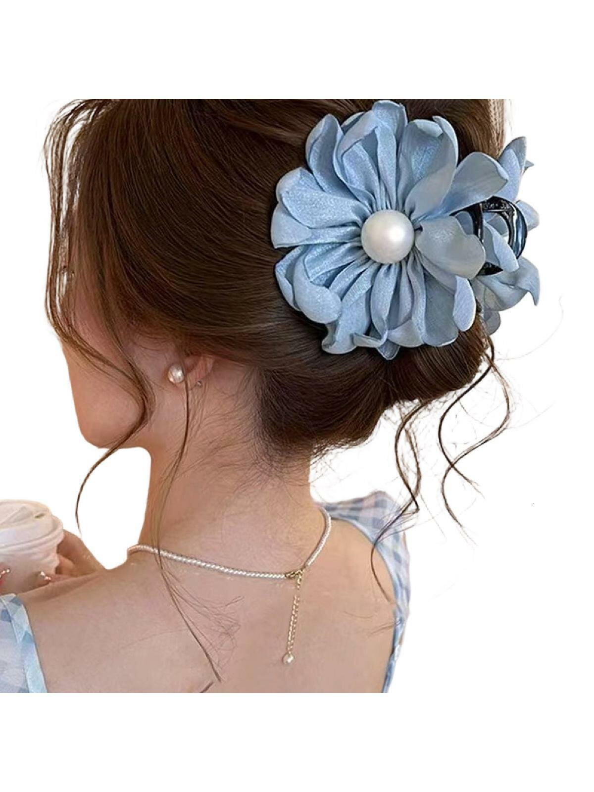 Элегантные заколки для волос, украшенные жемчугом, с нескользящей застежкой в виде цветка из ткани