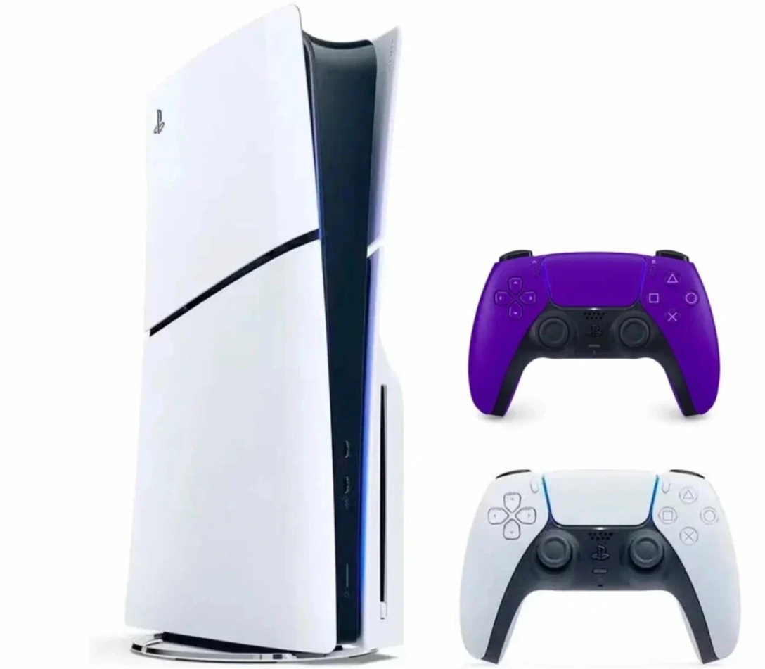 Игровая приставка Sony PlayStation 5 PS5 Slim , (с дисководом), 1000 ГБ SSD, без игр, белый (+1 фиолетовый геймпад)