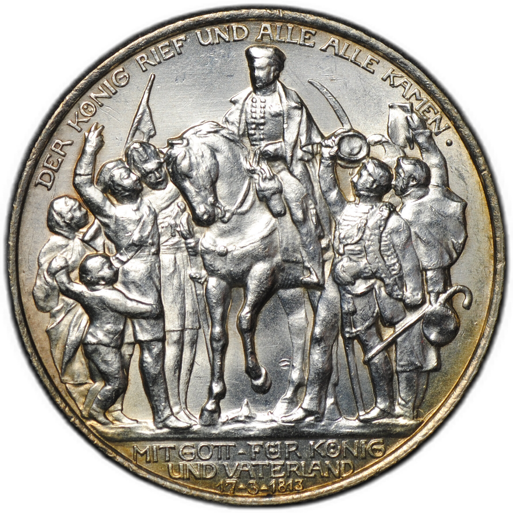 Монета 2 марки 1913 100 лет победы над Наполеоном Франция (толпа) Пруссия Германия