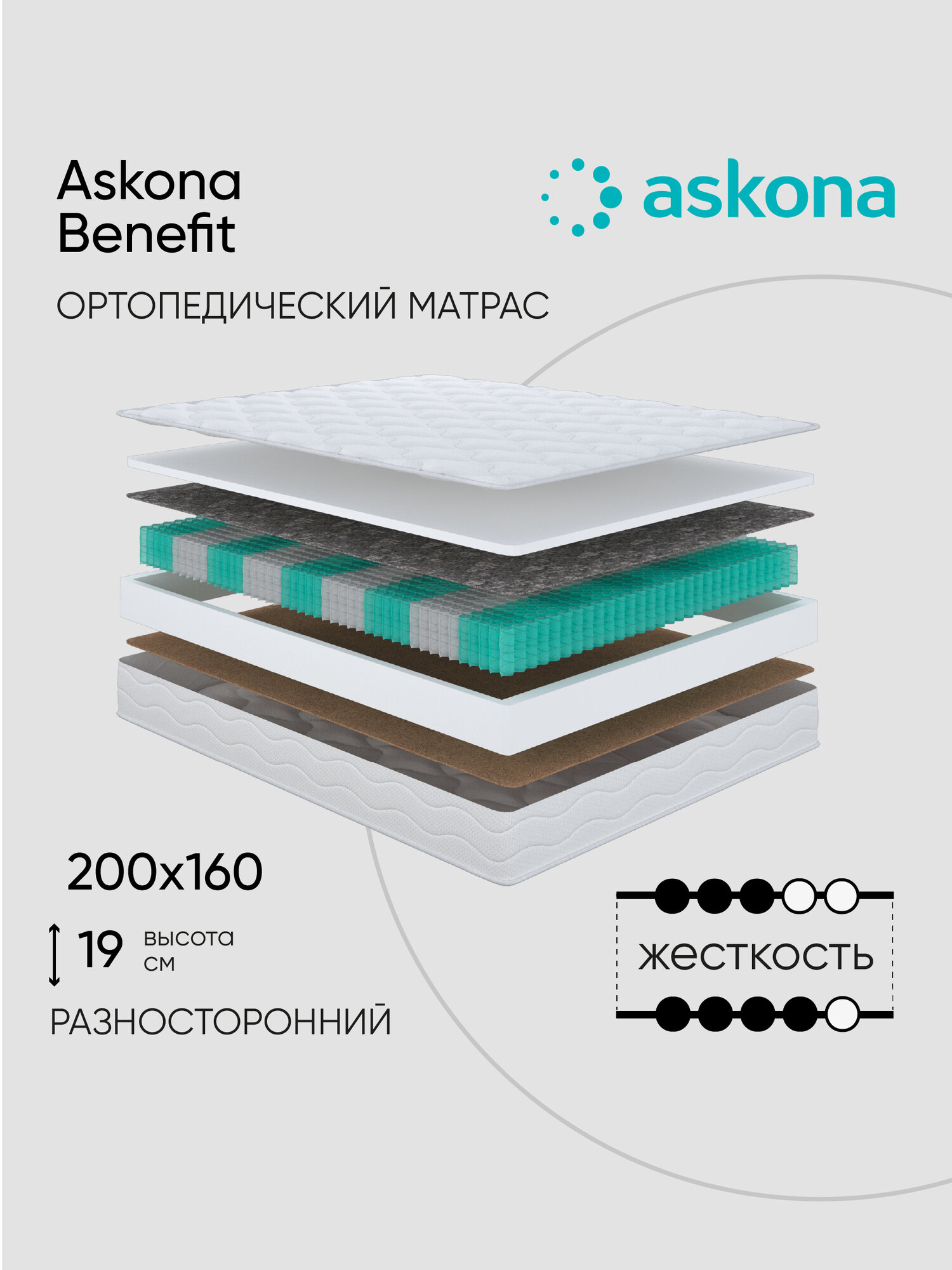 Матрас ортопедический Askona (Аскона) BENEFIT 160х200 см разносторонний