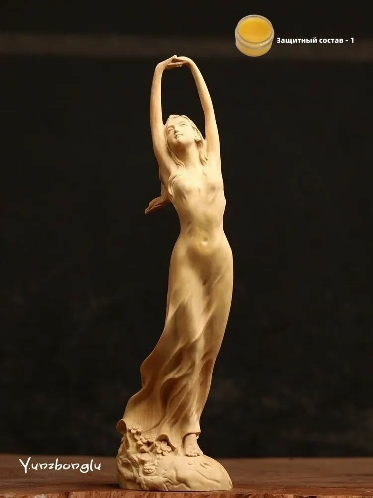 Yunzhonglu Статуя танцовщицы, Натуральная древесина, Самшит, Резьба по дереву, Элитный декоративный предмет