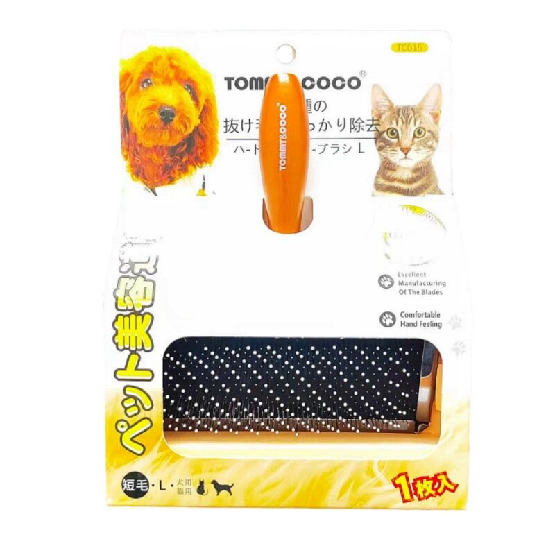Деревянная ручка игольчатый гребень для короткошерстных собак и кошек с защитными точками, размер L