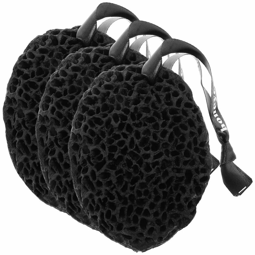 Набор из 3 черных губчатых мочалок из полиуретана для водных процедур и массажа