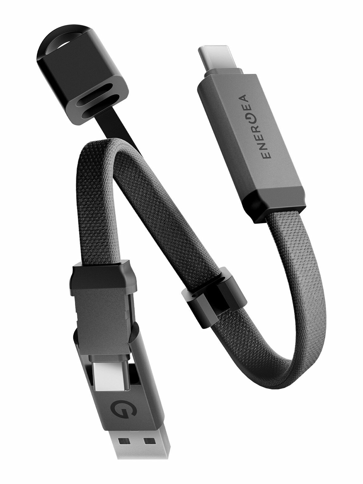 Кабель Energea Sheath Key 2в1, USB-C - со сменным коннектором, Power Delivery 60W, передача 480 Mbps, 15 см, серый