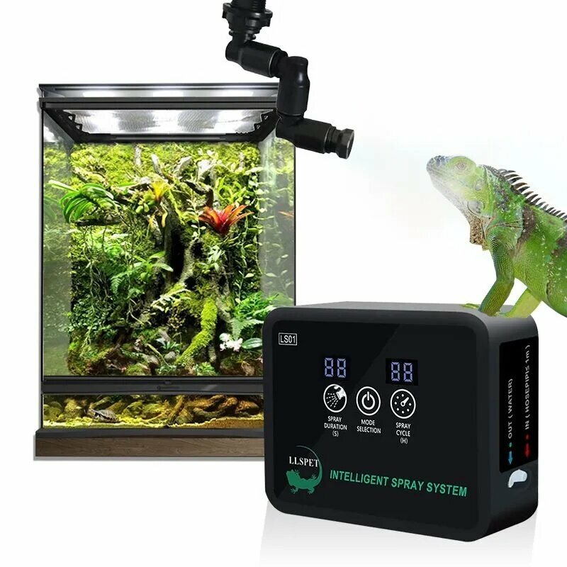 Умный увлажнитель рептилия , комплект автоматического таймера распыления, с таймером , регулируемой форсункой и сенсорным ЖК-экраном , черный