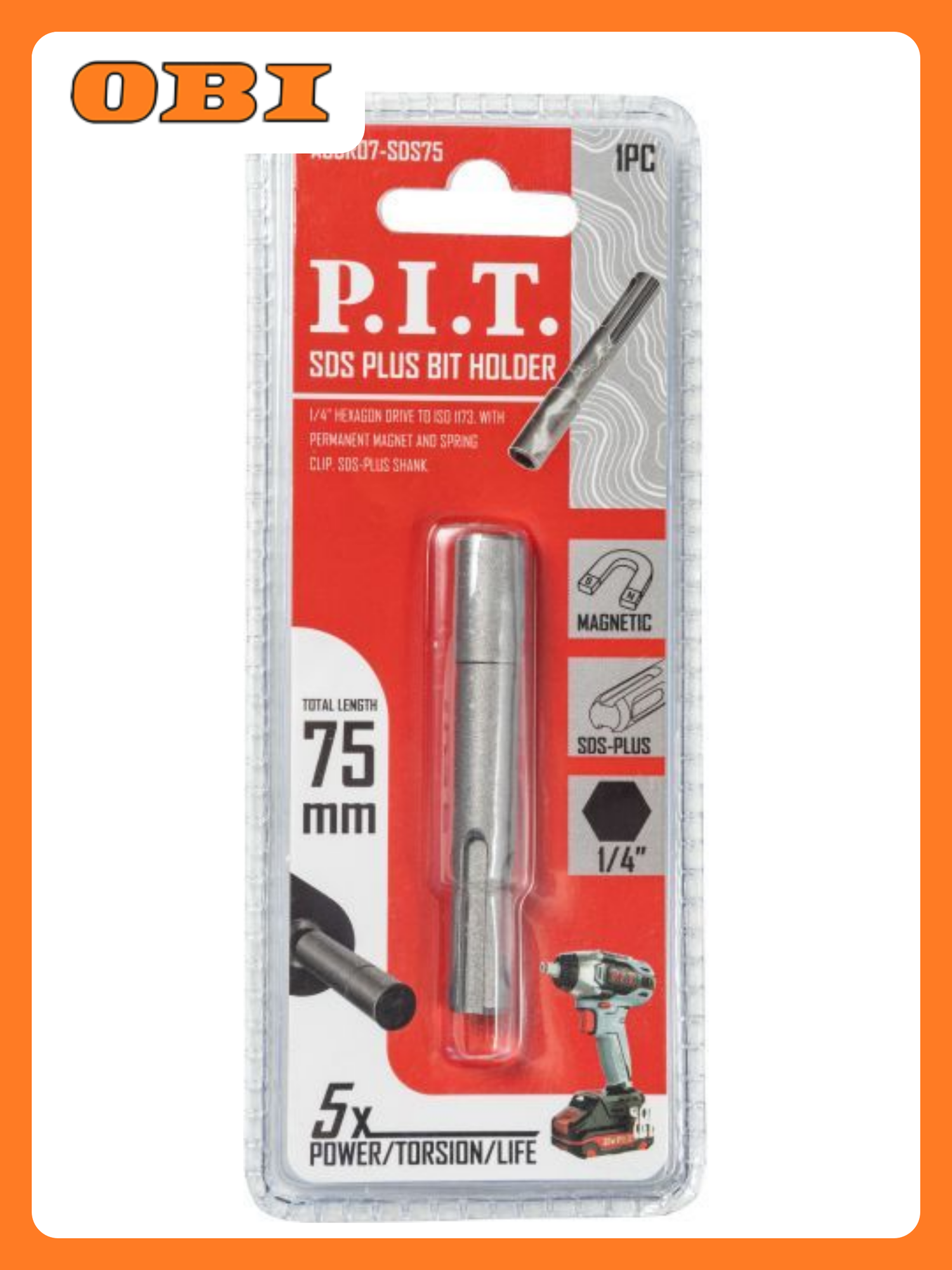 Адаптер-переходник для бит SDS PLUS P.I.T. 75 мм ASDR07-SDS75