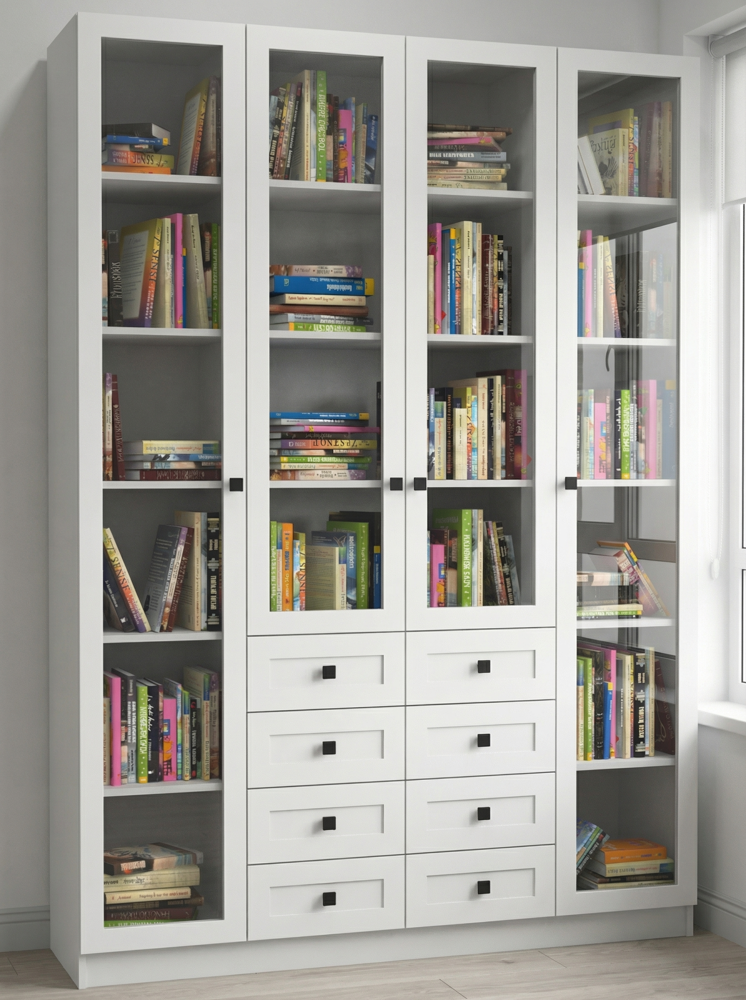 Шкаф книжный четырехстворчатый Вита 4-9, ШхГхВ: 136х38х210 см, белый