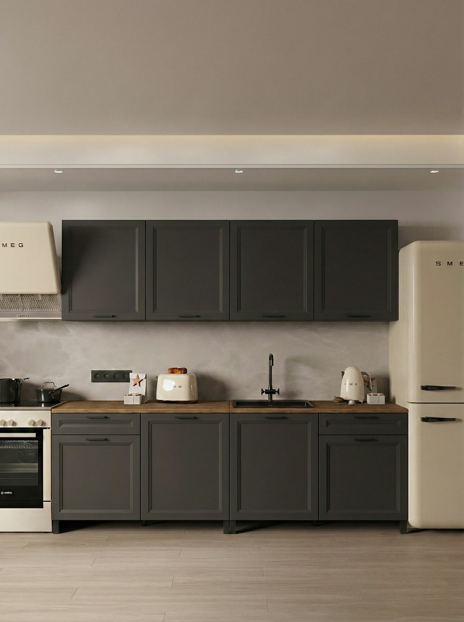 Кухонный гарнитур Римини 2,4м диамант серый со столешницей