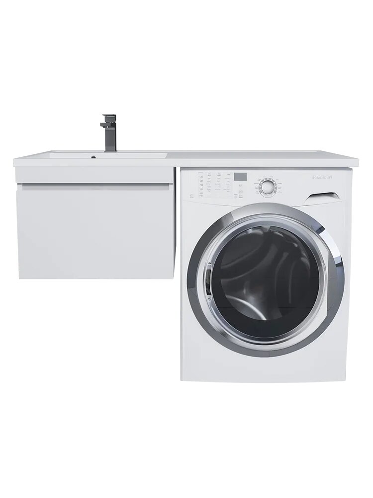 Тумба с раковиной Uperwood Magenta 50 L подвесная, под стиральную машину, 110, 5 см, белая, матовая, из ЛДСП, с ящиками, раковина для ванной, прямоугольная