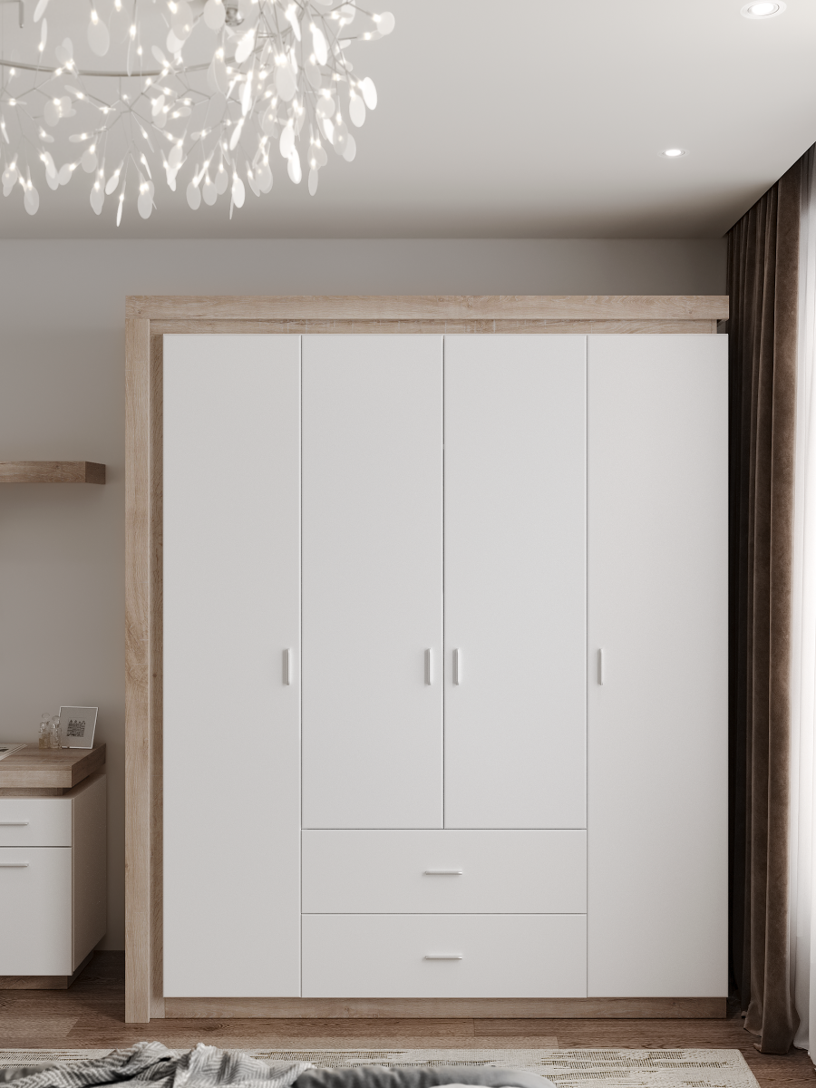 Шкаф для одежды распашной Шкаф в прихожую для одежды с ящиками 4-х дверный