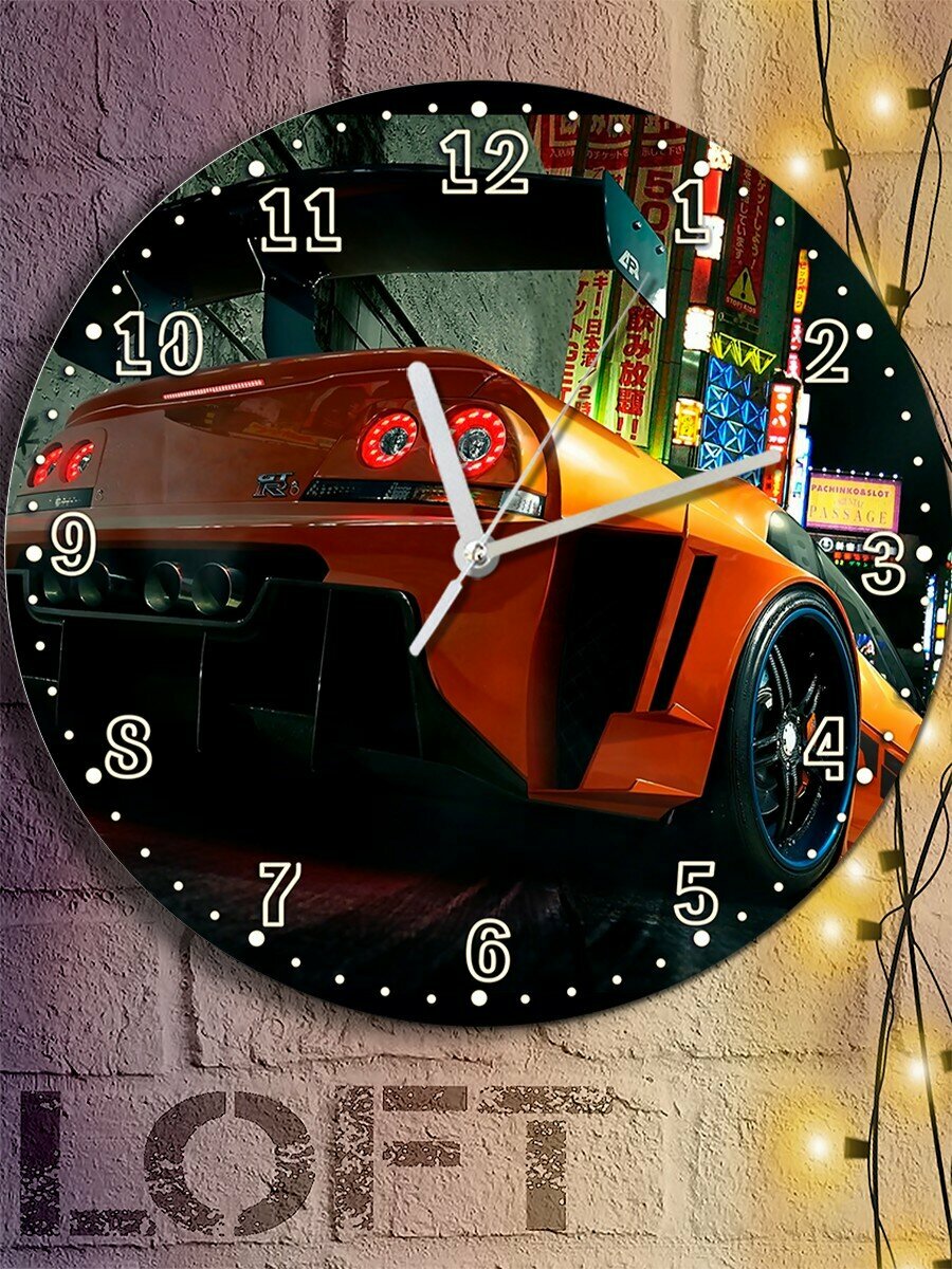 Настенные часы УФ с принтом спорт Автомобиль (дрифт, уличные гонки, стрит рейсинг, тюнинг, racing) - 7501