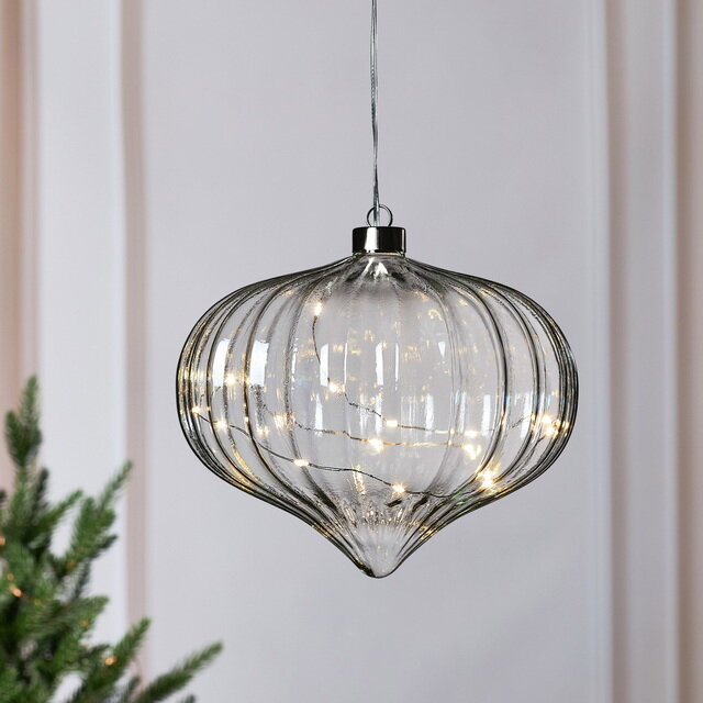 Подвесной светильник Луковка - Cristal Perfecto 21*20 см, 15 микро LED ламп, таймер, на батарейках, стекло, Kaemingk, 487004