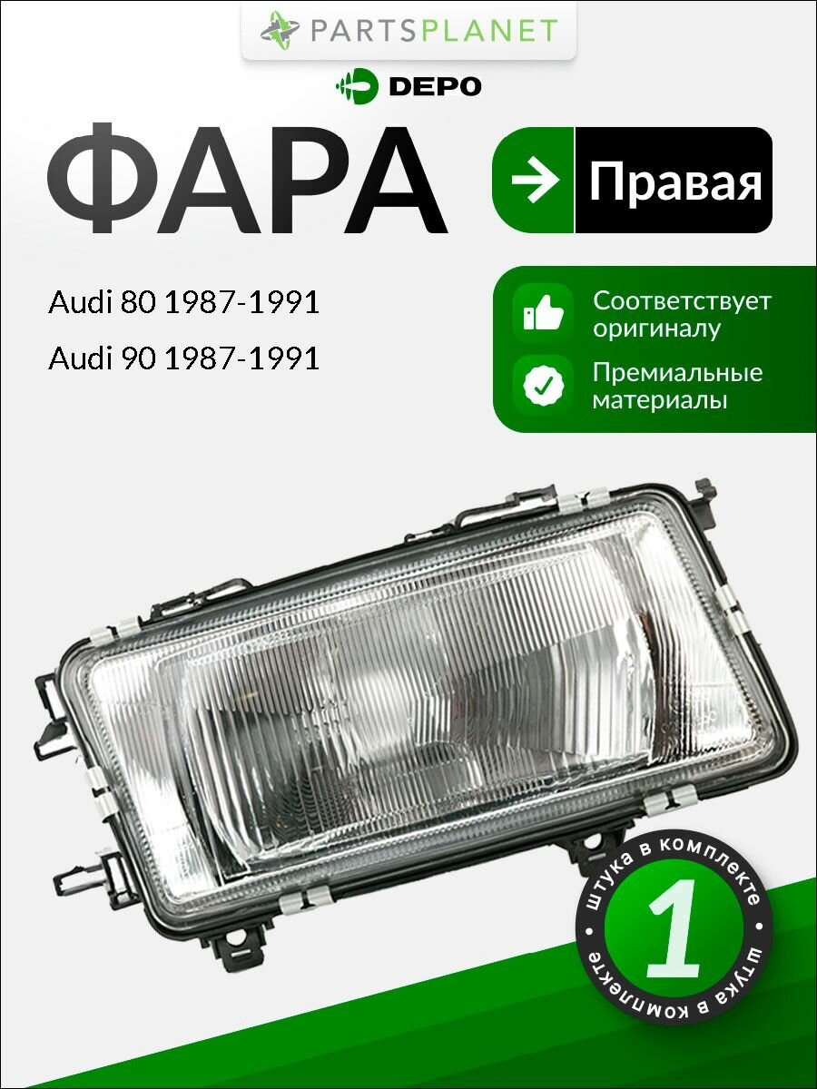 Фара правая для Ауди 80 1987-1991, 90 1987-1991, oem 893941030, 893941030H арт 4411107RLDEM