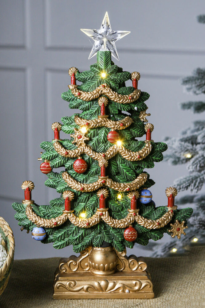 Декоративный настольный светильник ёлочка моэлан, полистоун, 10 экстра-тёплых белых LED-огней, 49 см, батарейки, EDG 8101189A774