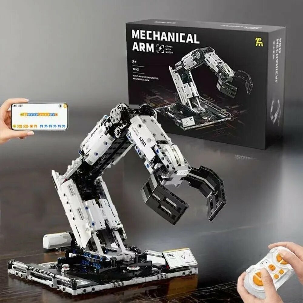 3D конструктор Программируемая механическая рука с электроприводом и ПДУ, STEM робот для сборки