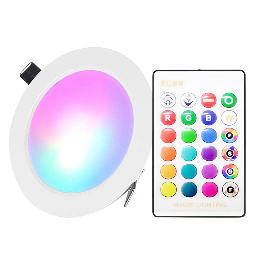 5W 10W 12W 15W Светодиодная встроенная светодиода с ИК пультом управления 16 цветов и 4 режимами мигания регулируемая по яркости RGBW светодиодная потолочная светодиода, материал алюминий и акрил, вход AC85-265V 50/60Hz, угол обзора 180°, диаметр 105mm