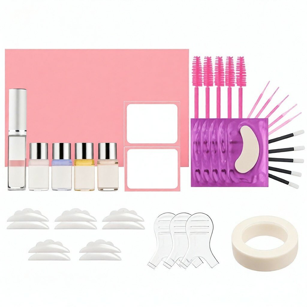 Kit для ламинирования ресниц Semi-Permanent Eyelash Perming Curling с подкладками, инструментами для очистки, 1 бутылка перманентного лосьона 5мл(молочно-белый), 1 бутылка фиксирующего лосьона 5мл(синий), 1 бутылка питательного лосьона 5мл(желтый), 1