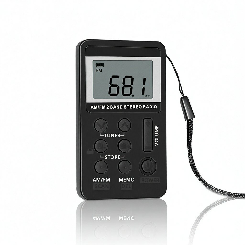Радиоприемник HanRongDa HRD-103 AM FM цифровой 2 полосный стерео портативный карманный с наушниками LCD экраном rechargeable battery люстру черный серебристый 8.4*4.8*1.2cm 43g 1*AM/FM Radio 1*Headphone 1*Charging Cable 1*Lanyard 1*User Manual (English)