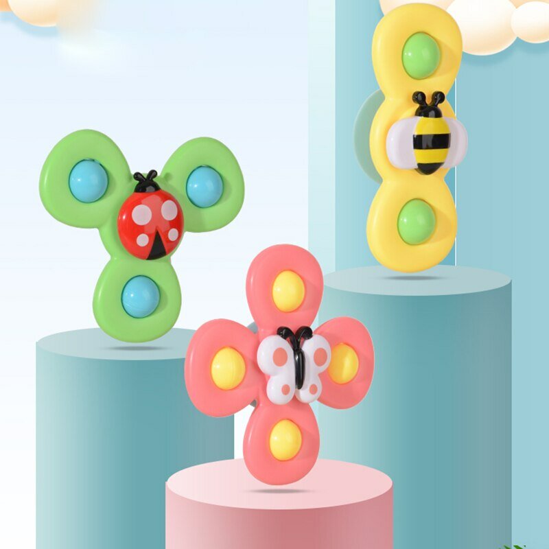 3шт Монтессори сенсорные игрушки Детская клубника Детский душ Ванная комната восприятие гиро Животный всасывающая пластина спиннер Новорожденный 0 12 месяцев (великолепный)